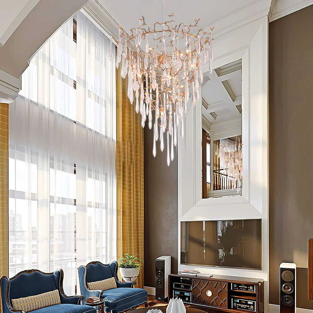 Large golden glass foyer chandelier